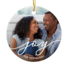Joy Script | Photo Ceramic Ornament | Zazzle