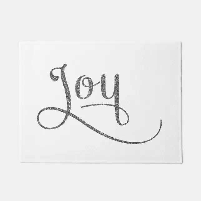 Joy Script Silver Glitter Doormat | Zazzle