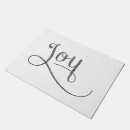 Joy Script Silver Glitter Doormat | Zazzle