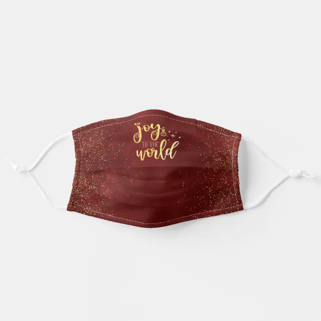 "Joy to the World" Red & Gold Christmas Adult Cloth Face Mask | Zazzle