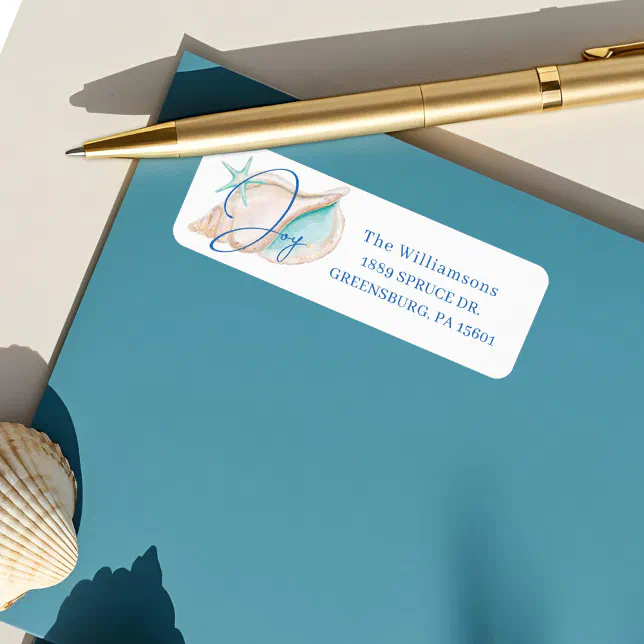 Joy Watercolor Coastal Ocean Beach Coral Seashell Label | Zazzle