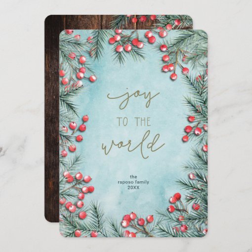 Joy World Non Photo Religious Christmas Rustic Holiday Card | Zazzle