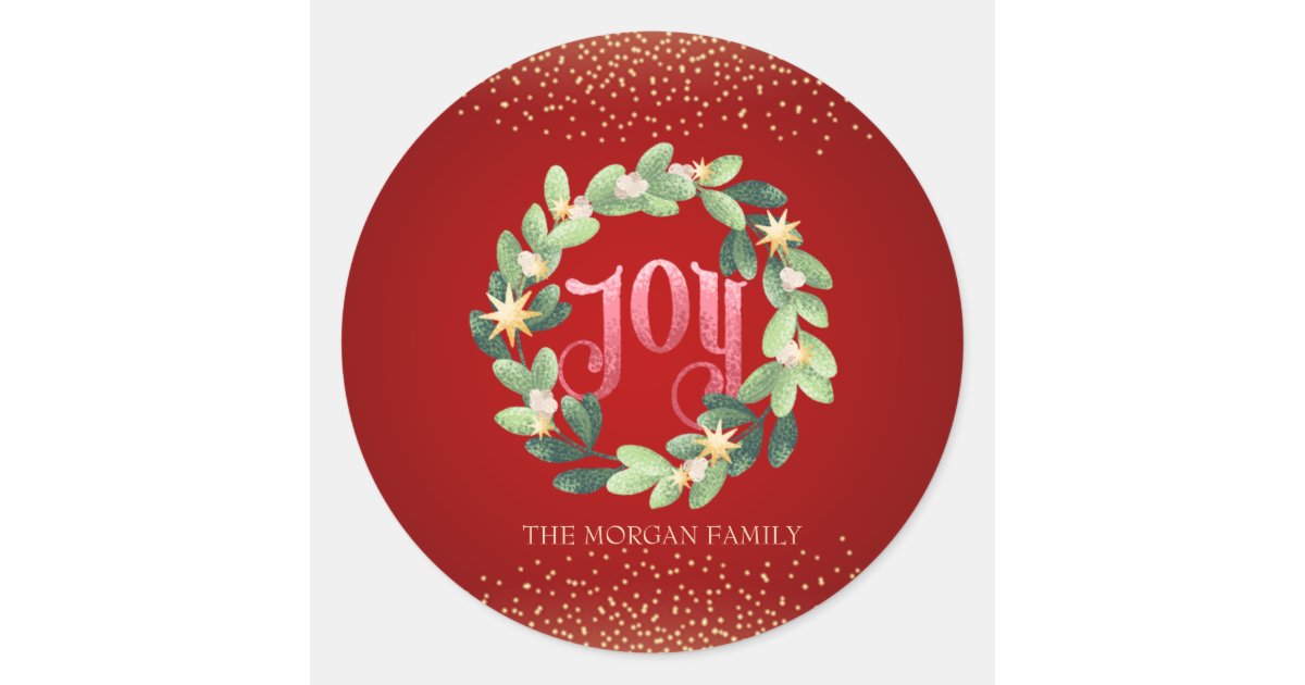 Joy,Wreath Christmas Classic Round Sticker | Zazzle