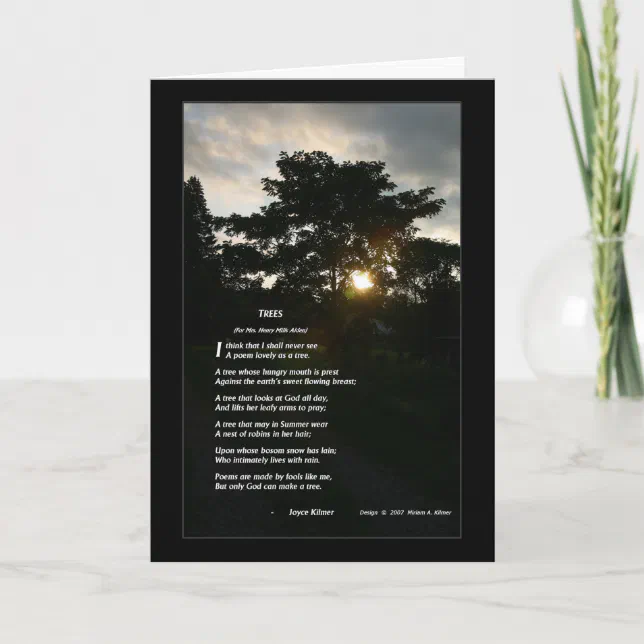 Joyce Kilmer poem Trees for 5x7 frame folded Card | Zazzle