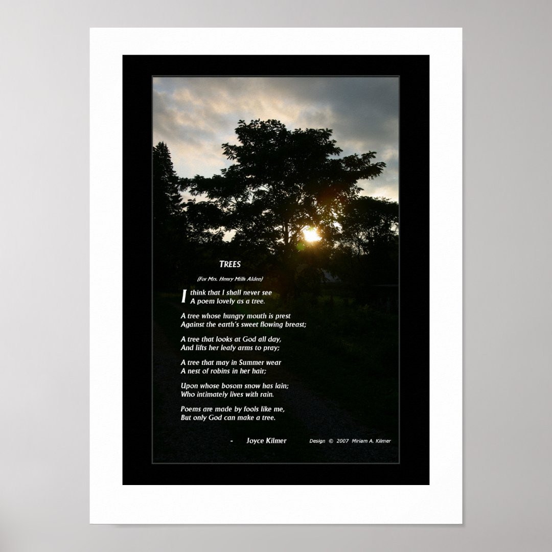 Joyce Kilmer poem "Trees" poster with trees photo | Zazzle