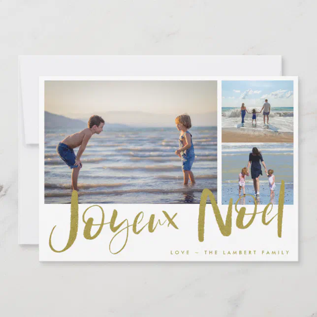 Joyeaux Noel Gold Family Photo Christmas Card | Zazzle