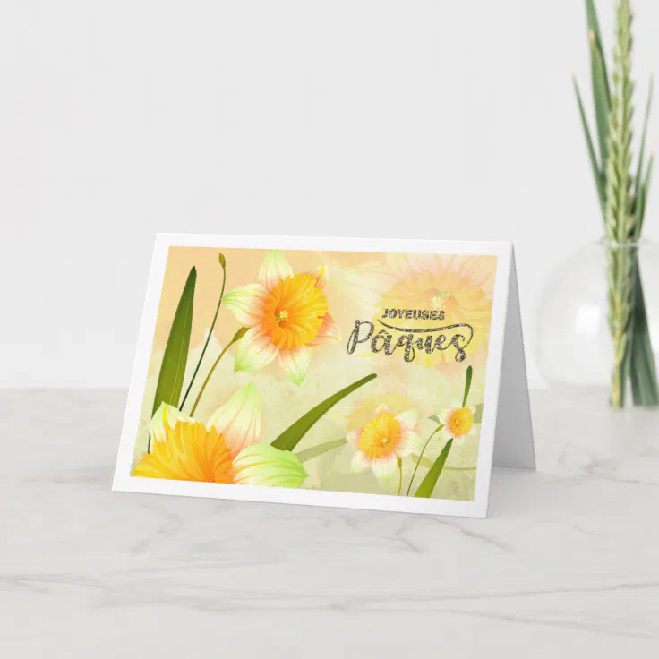 Joyeuses Pâques. Daffodils Easter card in French | Zazzle