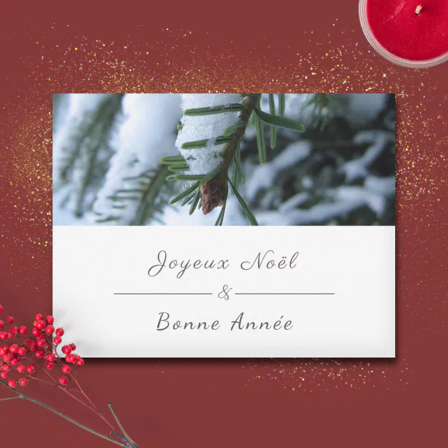 Joyeux Noël, French Christmas & New Year, Fir Tree Holiday Card | Zazzle
