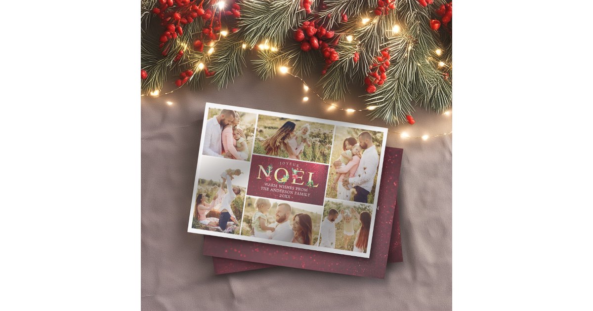 Joyeux Noel French Modern Christmas Photos Collage Holiday Card | Zazzle