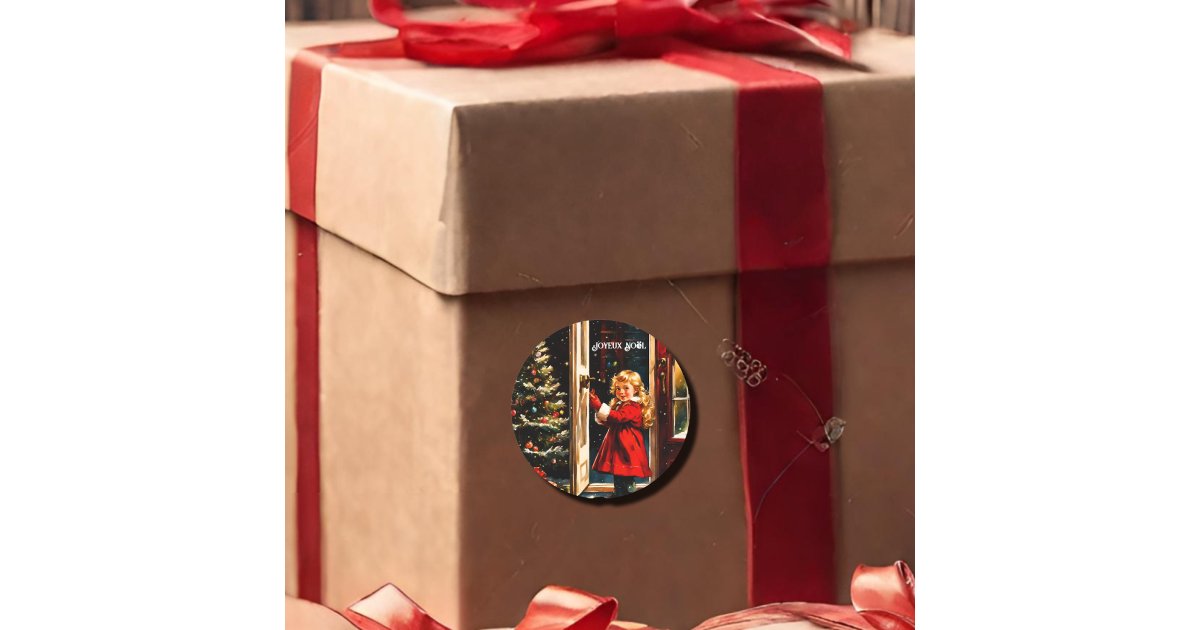 Joyeux Noël - little girl Classic Round Sticker | Zazzle