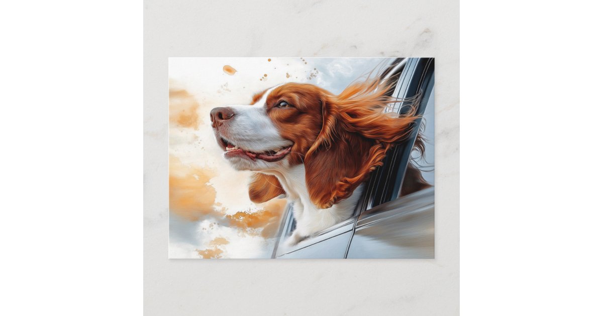 Joyful Dog in the Wind Art Print Postcard | Zazzle