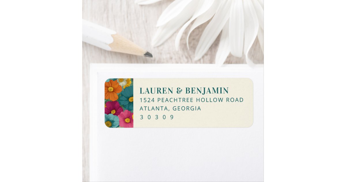 Joyful Floral Stylized Blooms Label | Zazzle