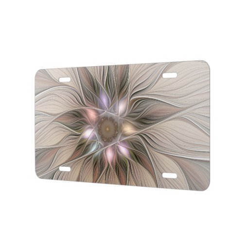 Joyful Flower Abstract Beige Brown Floral Fractal License Plate | Zazzle