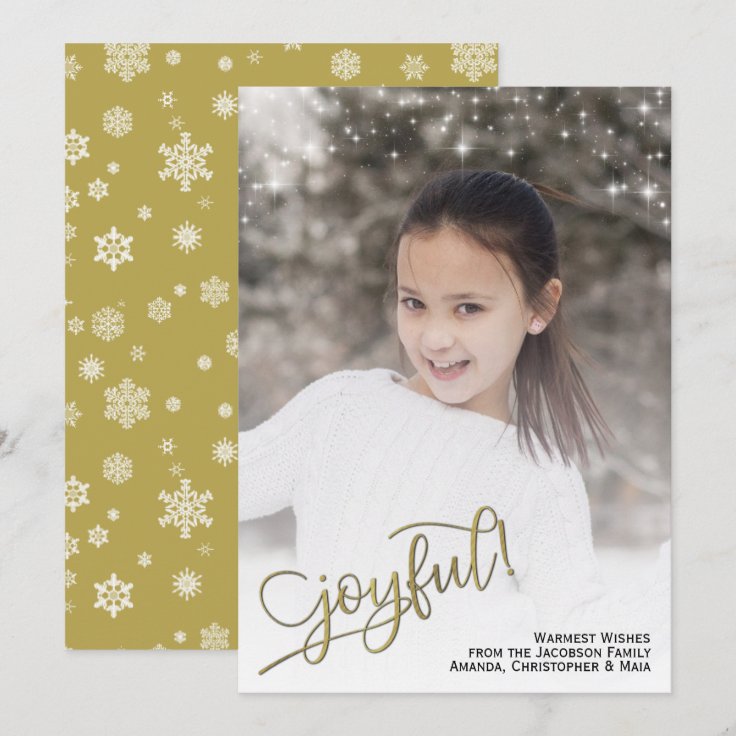 Joyful! Full Frame Photo with Glitter Stars Holiday Card | Zazzle