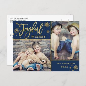 Joyful Gold Frame Modern Script 2 PHOTO Greeting Postcard | Zazzle