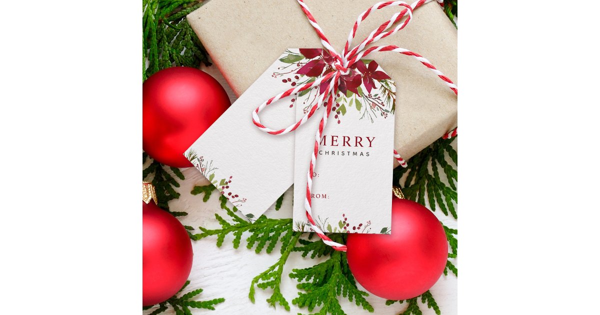 Joyful Greenery Merry Christmas Gift Tags | Zazzle