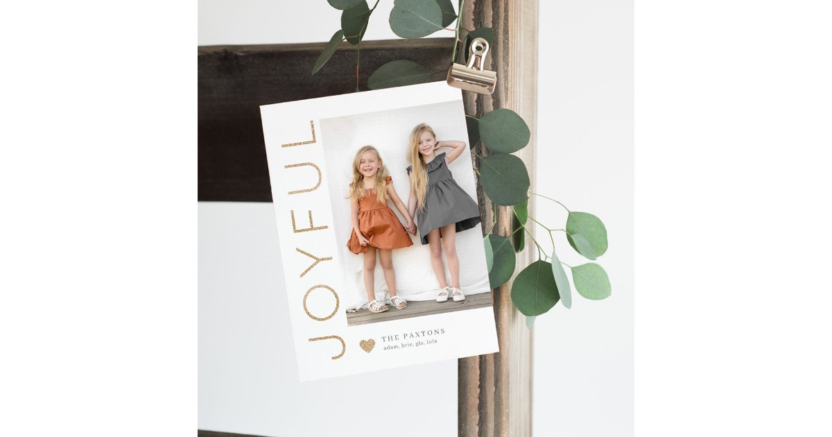 Joyful Heart EDITABLE COLOR Holiday Photo Card | Zazzle