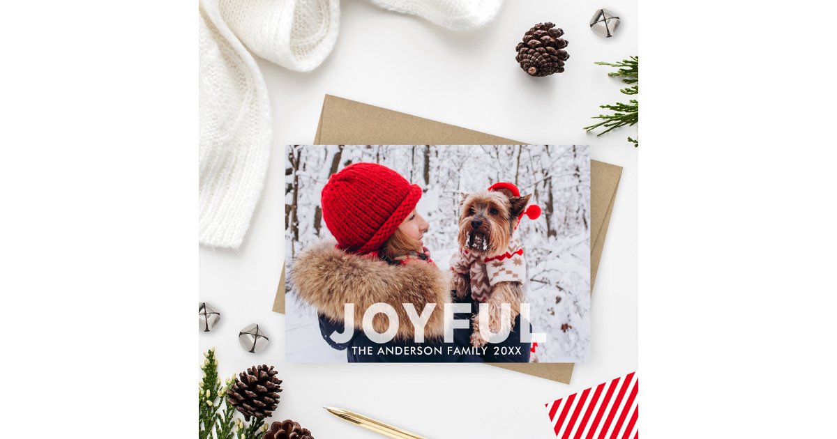 Joyful Modern Translucent Overlay Photo Holiday Card | Zazzle