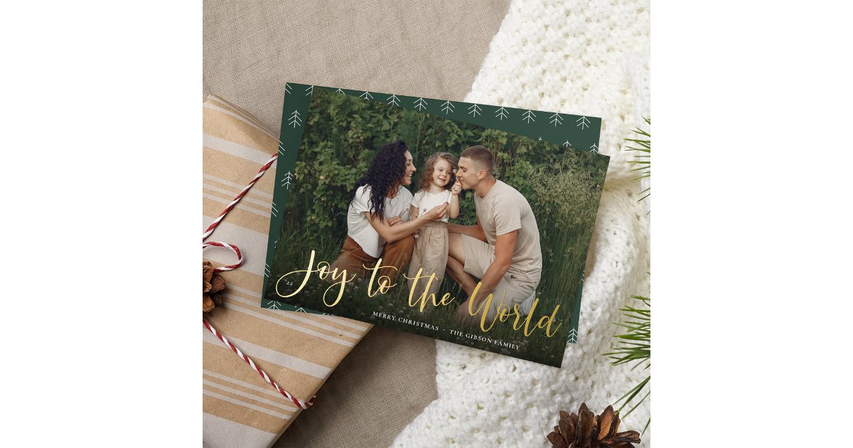 Joyful Overlay Photo Foil Holiday Card | Zazzle