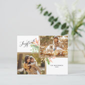 Joyful Script Botanical 2-Photo w/Gold Frame Holiday Postcard | Zazzle