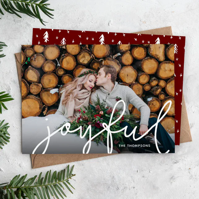 Joyful Script Photo Overlay Holiday Card | Zazzle