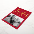 Joyful Script Red Photo Foil Holiday Card | Zazzle