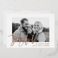 Joyful Script Rose Gold Photo Foil Holiday Card | Zazzle