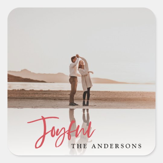 Joyful script text holiday Christmas Square Sticker | Zazzle.com