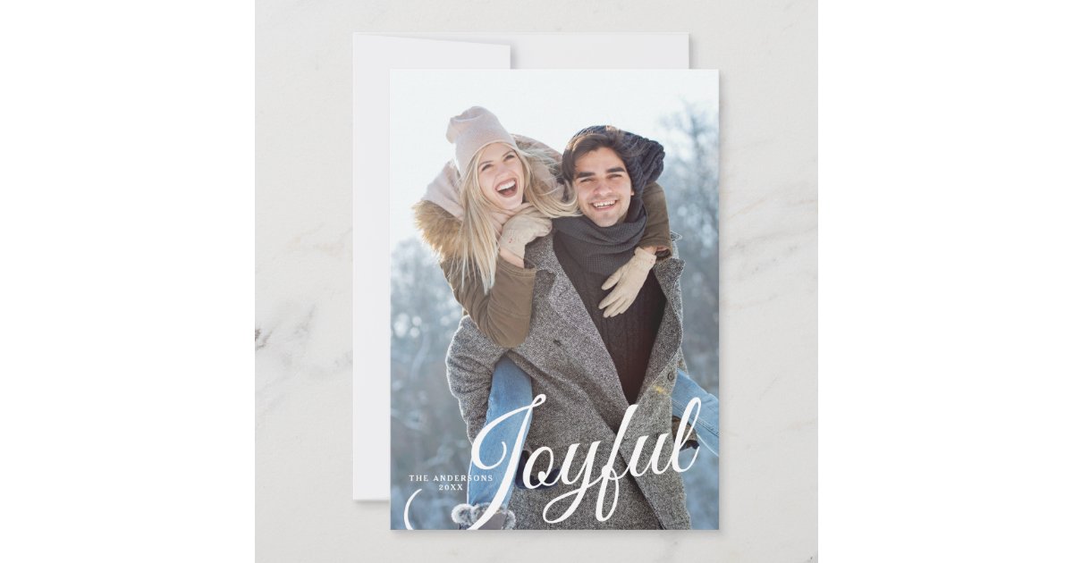 Joyful Script Vertical Photo Christmas Holiday Card | Zazzle