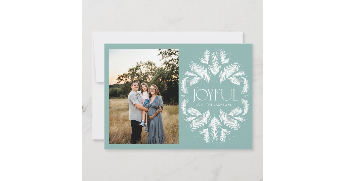Joyful Spruce Frame Teal Holiday Card | Zazzle