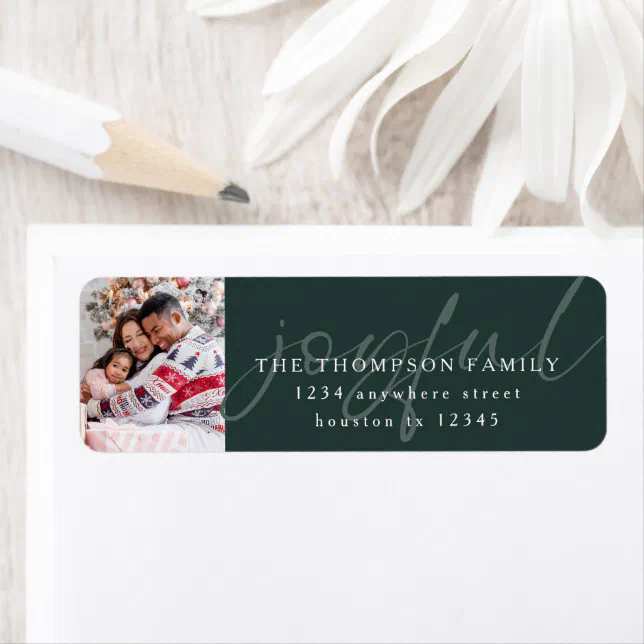 Joyful Text Overlay Photo Return Address Green Label | Zazzle