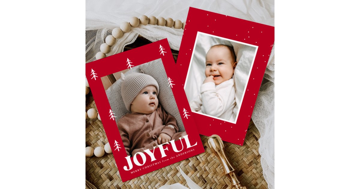 Joyful Trees Red 2 Photo Holiday Card | Zazzle