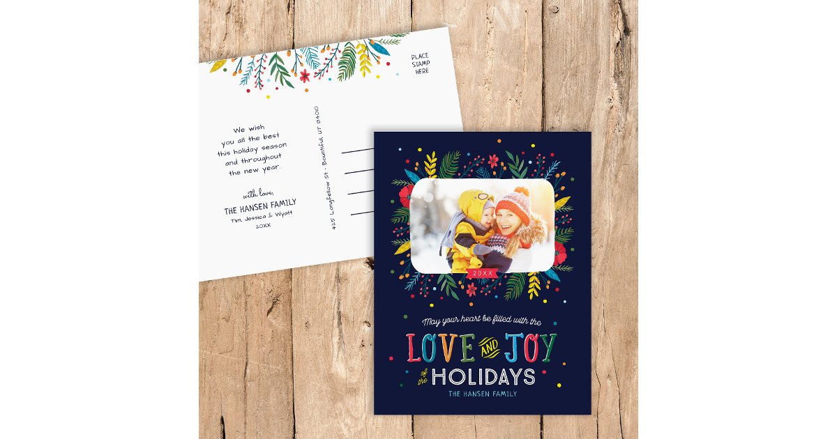 Joyful Whimsy Holiday Photo Postcard | Zazzle