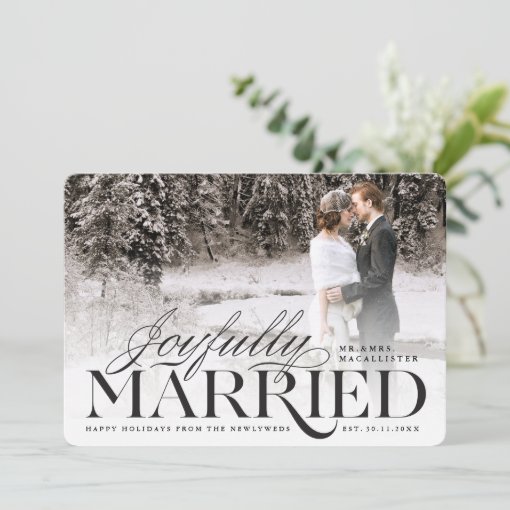 Joyfully Married Modern Classic Wedding Photo Holiday Card | Zazzle