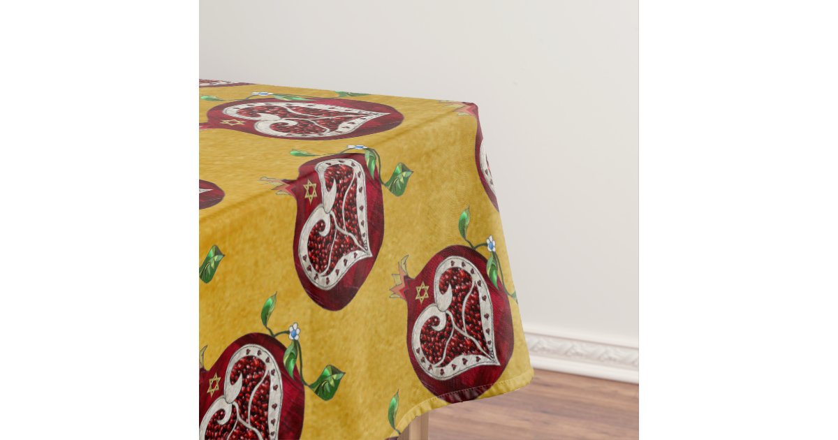Judaica Pomegranate Heart Hanukkah Rosh Hashanah Tablecloth | Zazzle