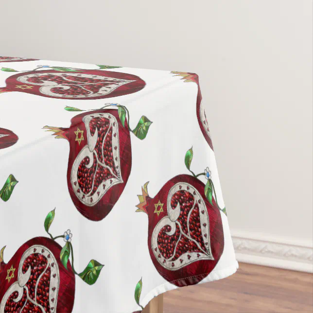 Judaica Pomegranate Heart Hanukkah Rosh Hashanah Tablecloth | Zazzle