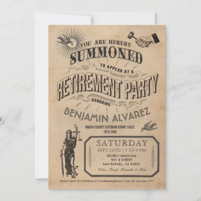 Judge Retirement Invitation - Party Vintage Retro | Zazzle
