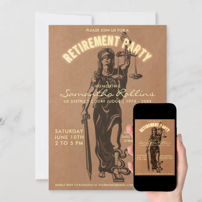 Judge Retirement Party Invitation | Lady Justice | Zazzle