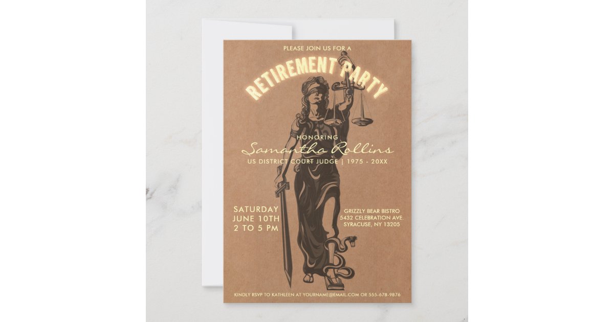 Judge Retirement Party Invitation | Lady Justice | Zazzle