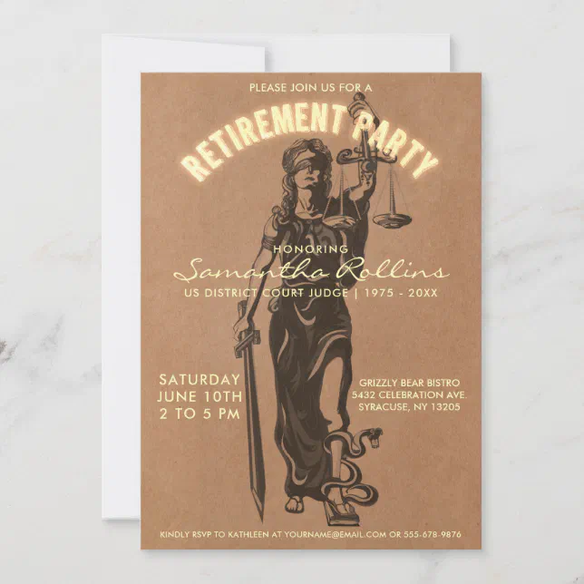 Judge Retirement Party Invitation | Lady Justice | Zazzle