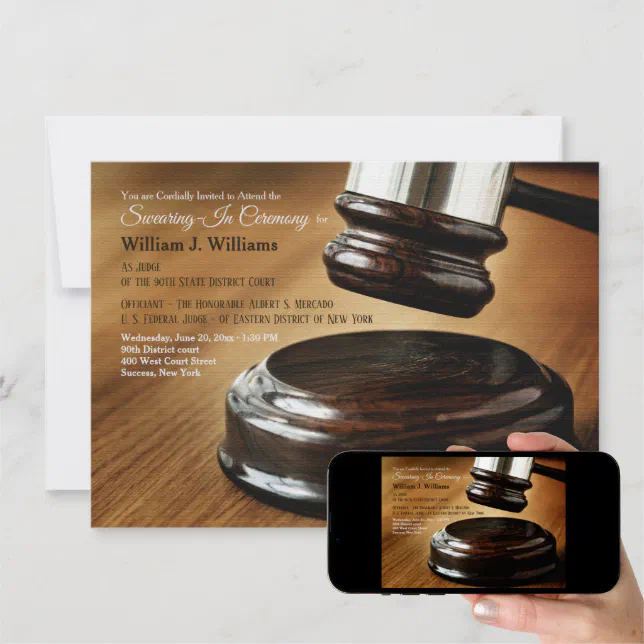 Judgement Gavel and Sound Block Swearing-In Invitation | Zazzle