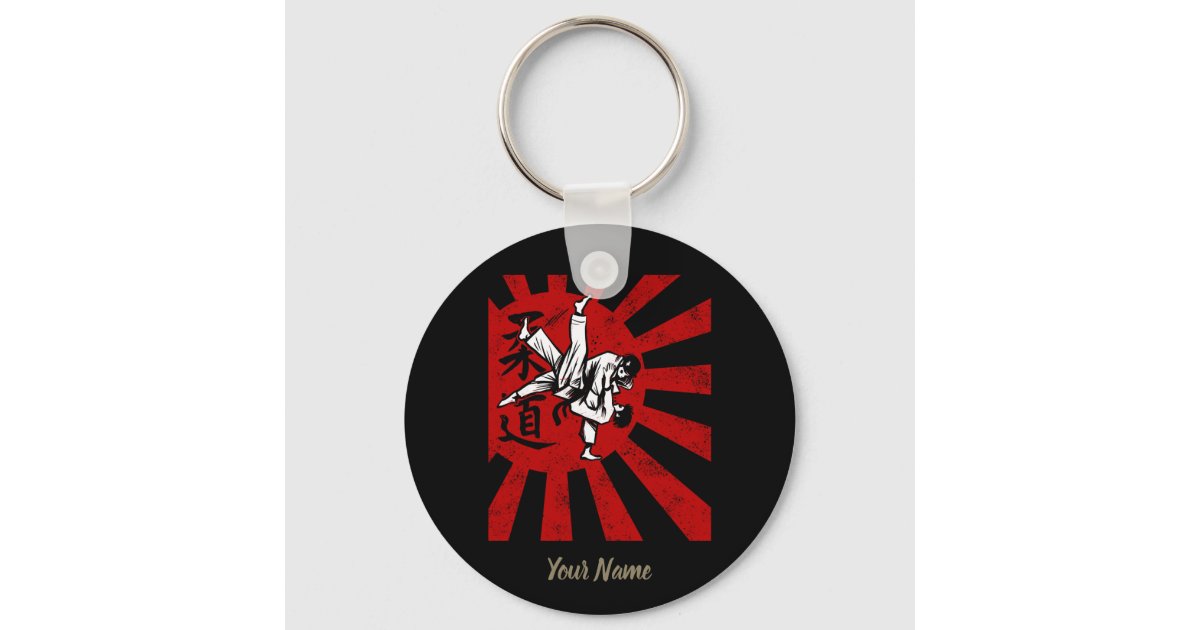 Judo Martial Arts with vintage japanese Rising Sun Keychain | Zazzle