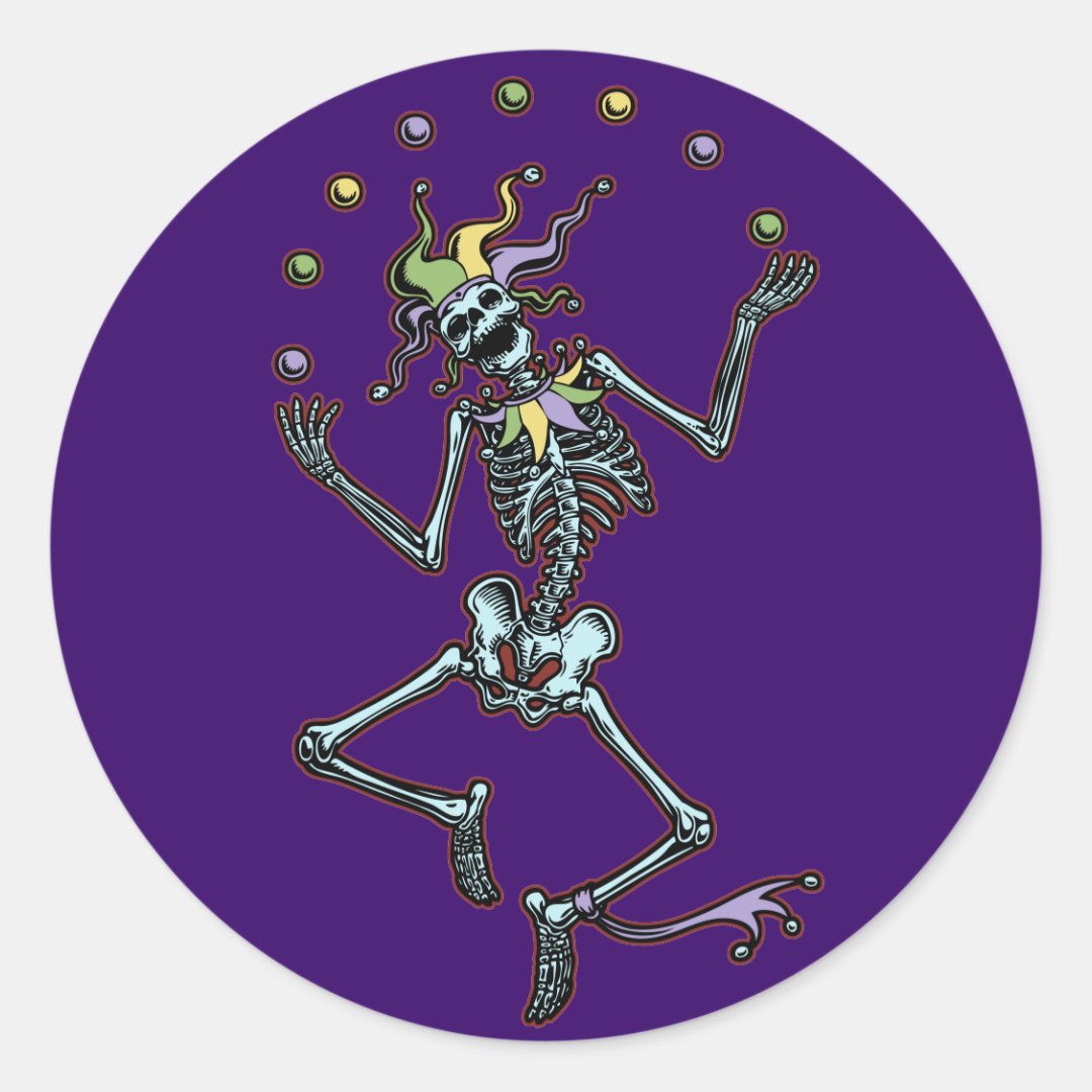 Juggling Jester Skeleton Classic Round Sticker | Zazzle