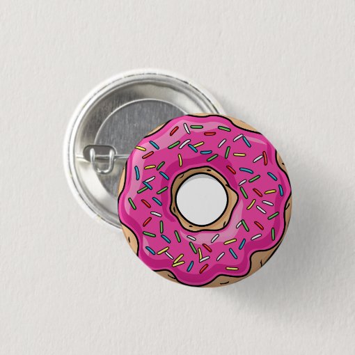Juicy Delicious Pink Sprinkled Donut Button | Zazzle
