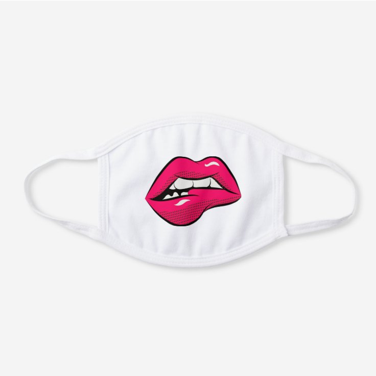 Juicy Pink Lip Bite Girly White Cotton Face Mask | Zazzle