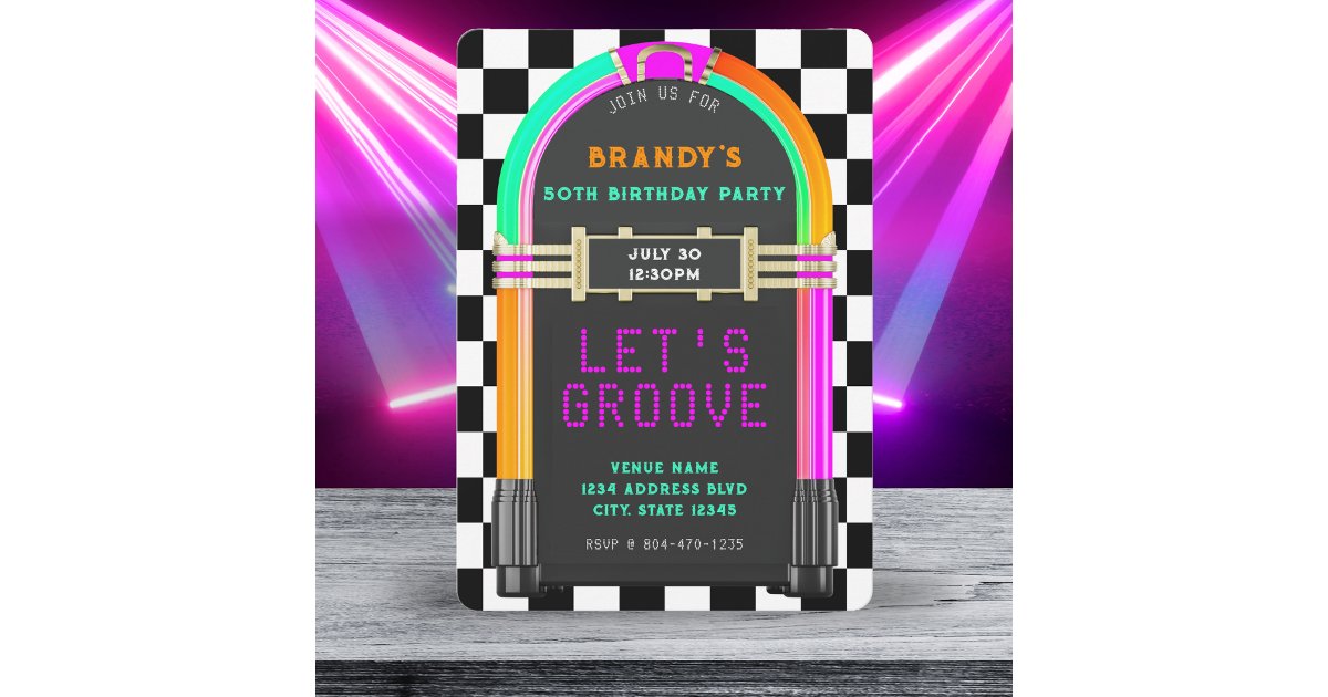 Jukebox Retro Checkerboard 50th Birthday Party Invitation | Zazzle