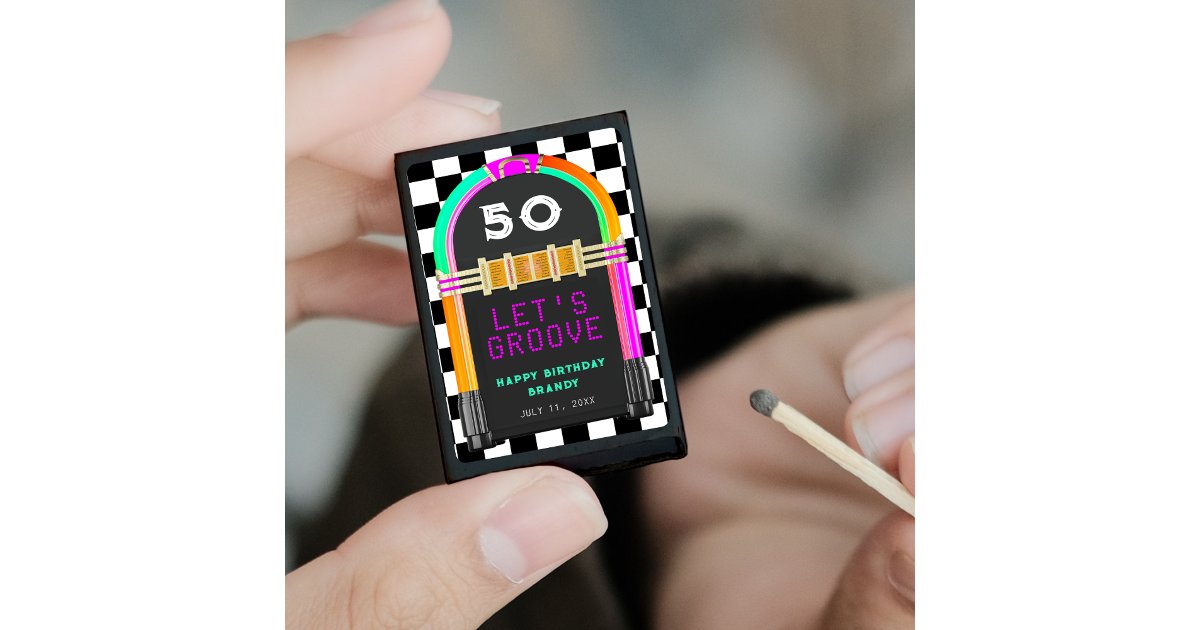 Jukebox Retro Checkerboard 50th Birthday Party Matchboxes | Zazzle