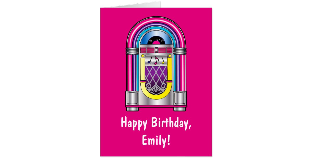 Jukebox Rock and Roll Happy Birthday Card | Zazzle