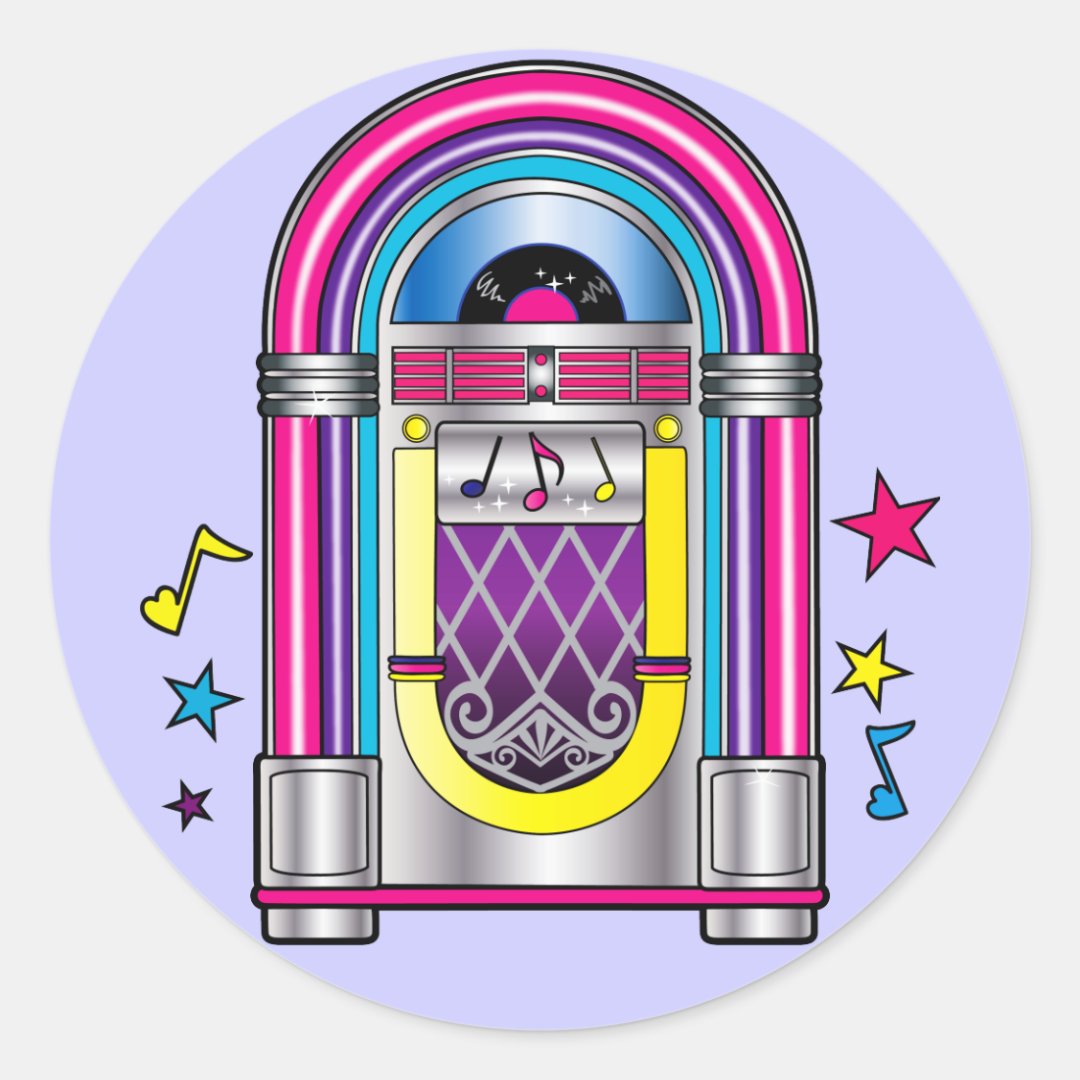 Jukebox with Stars and Notes Classic Round Sticker | Zazzle
