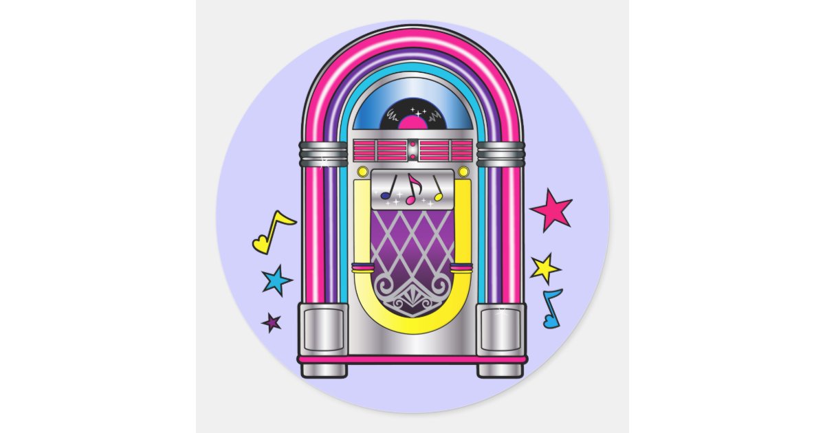 Jukebox with Stars and Notes Classic Round Sticker | Zazzle